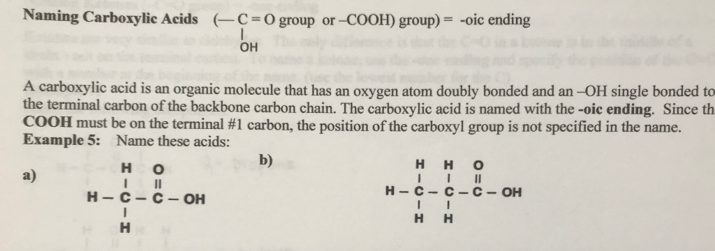 Solved Naming Carboxylic Acids (C=0 group or -COOH) group) = | Chegg.com