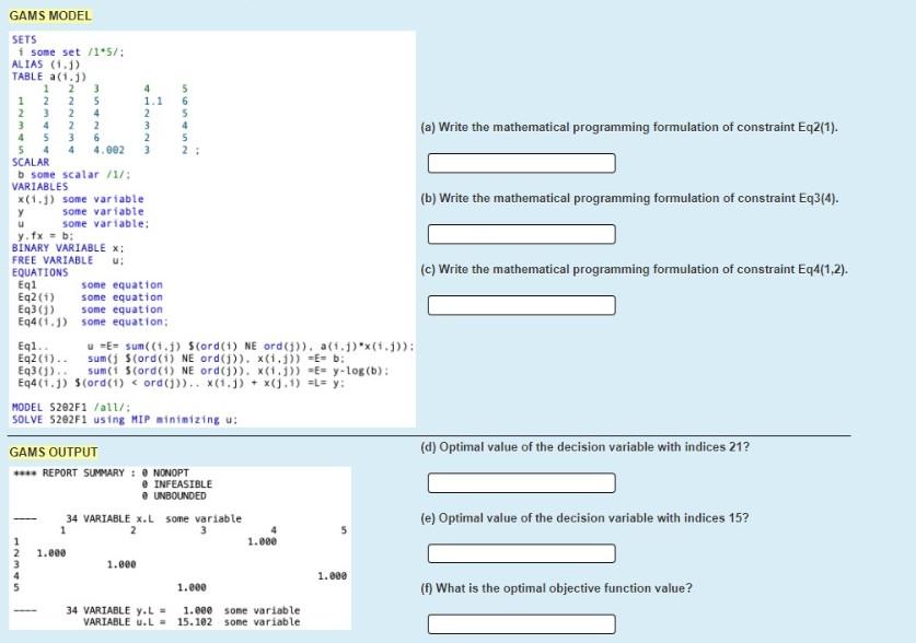 Gams Model 5 A Write The Mathematical Programming 