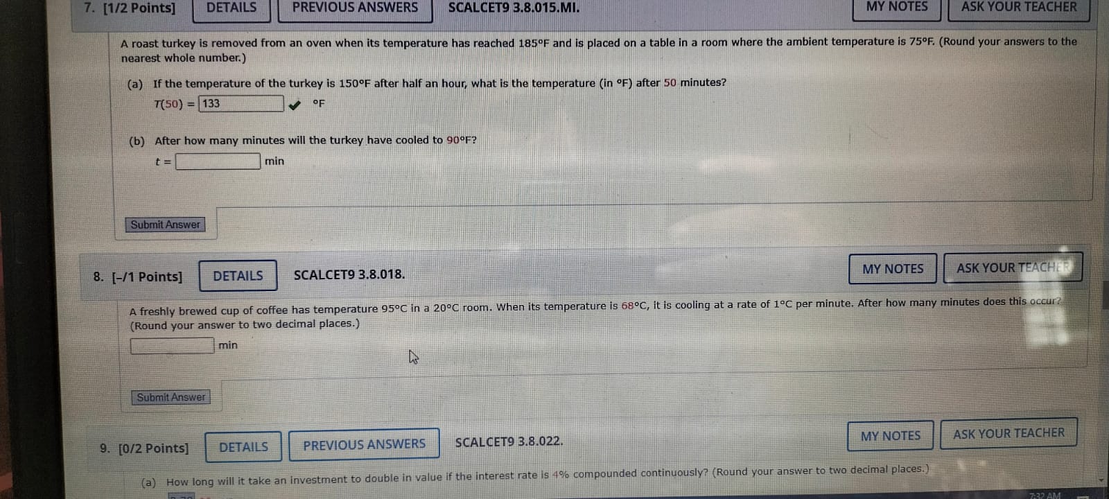Solved A roast turkey is removed from an oven when its | Chegg.com