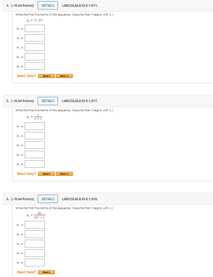 Solved 4. [-/0.64 Points] DETAILS LARCOLALG10 8.1.011. Write | Chegg.com