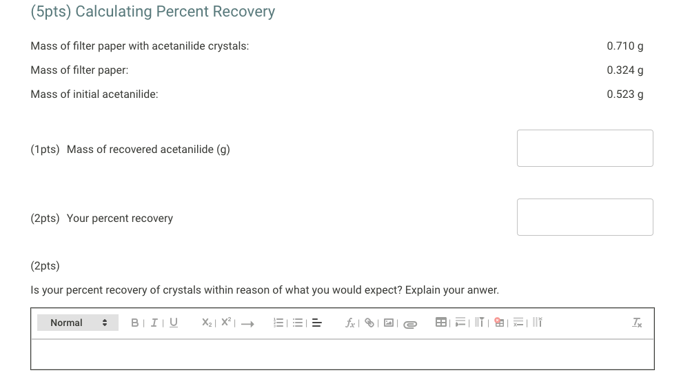 Solved (5pts) Calculating Percent Recovery Mass of filter | Chegg.com