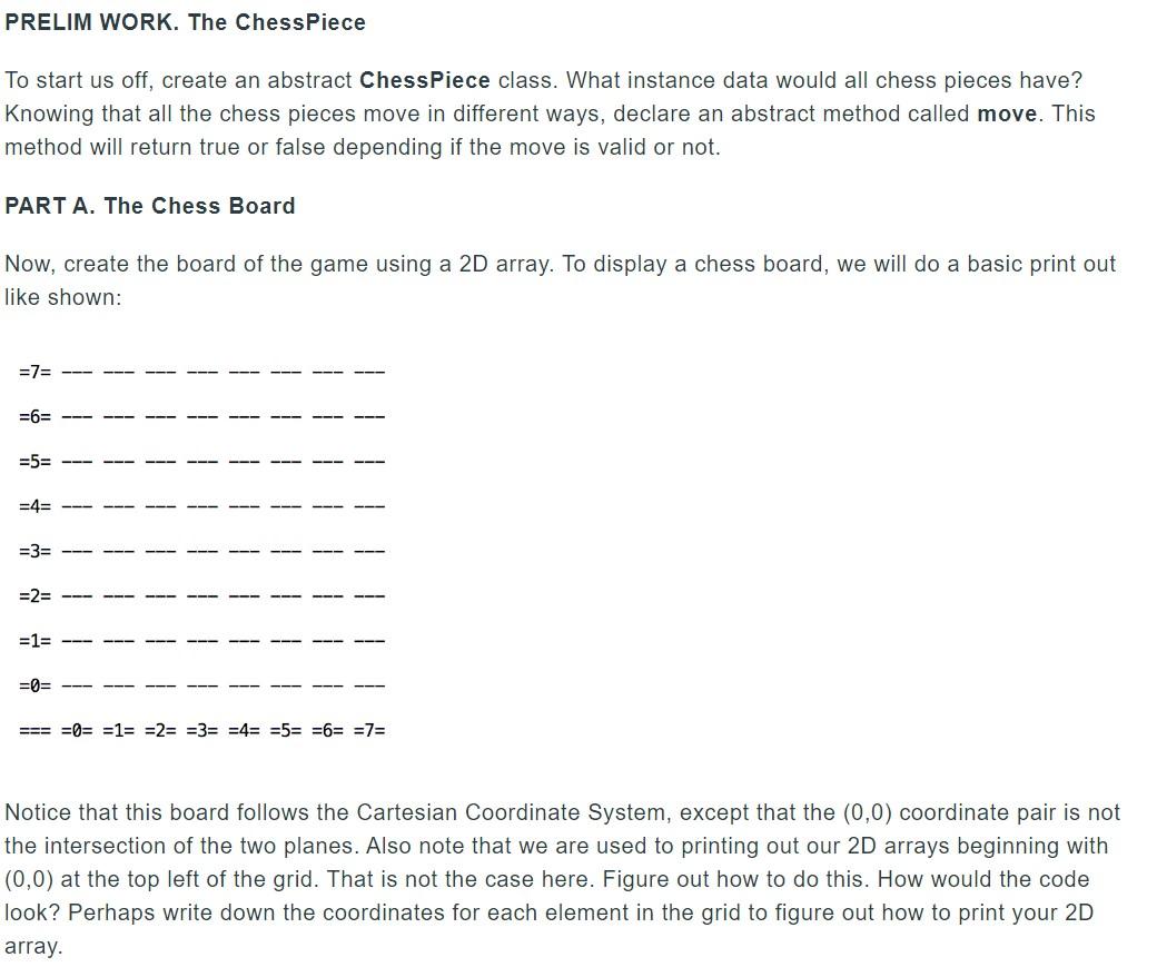 Solved Prelim Work The Chess Piece To Start Us Off Create Chegg