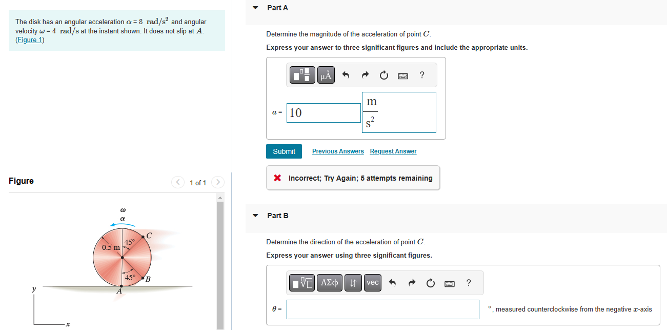Solved The disk has an angular acceleration α=8rad/s2 and | Chegg.com