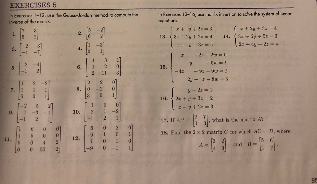 Solved EXERCISES 5 In Exercises 1-12, use the Gauss-Jordan | Chegg.com