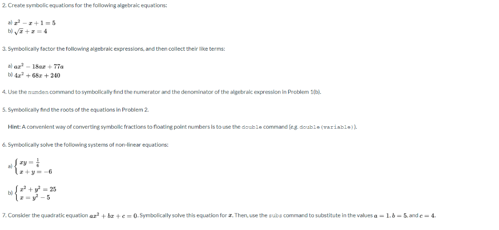 Solved 2. Create symbolic equations for the following | Chegg.com