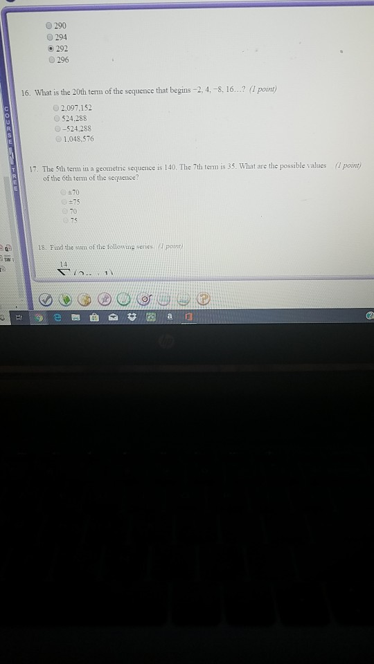 Solved O290 0 294 292 296 16. What is the 20th term of the | Chegg.com