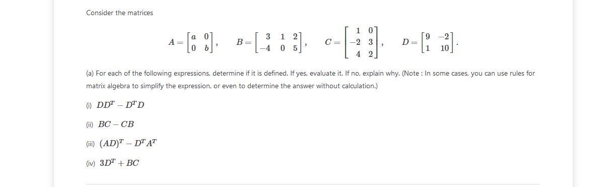 Solved Consider the matrices | Chegg.com