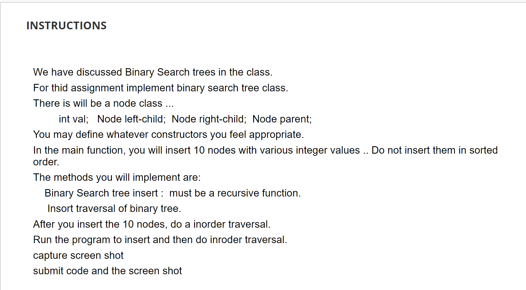 INSTRUCTIONSWe have discussed Binary Search trees in | Chegg.com
