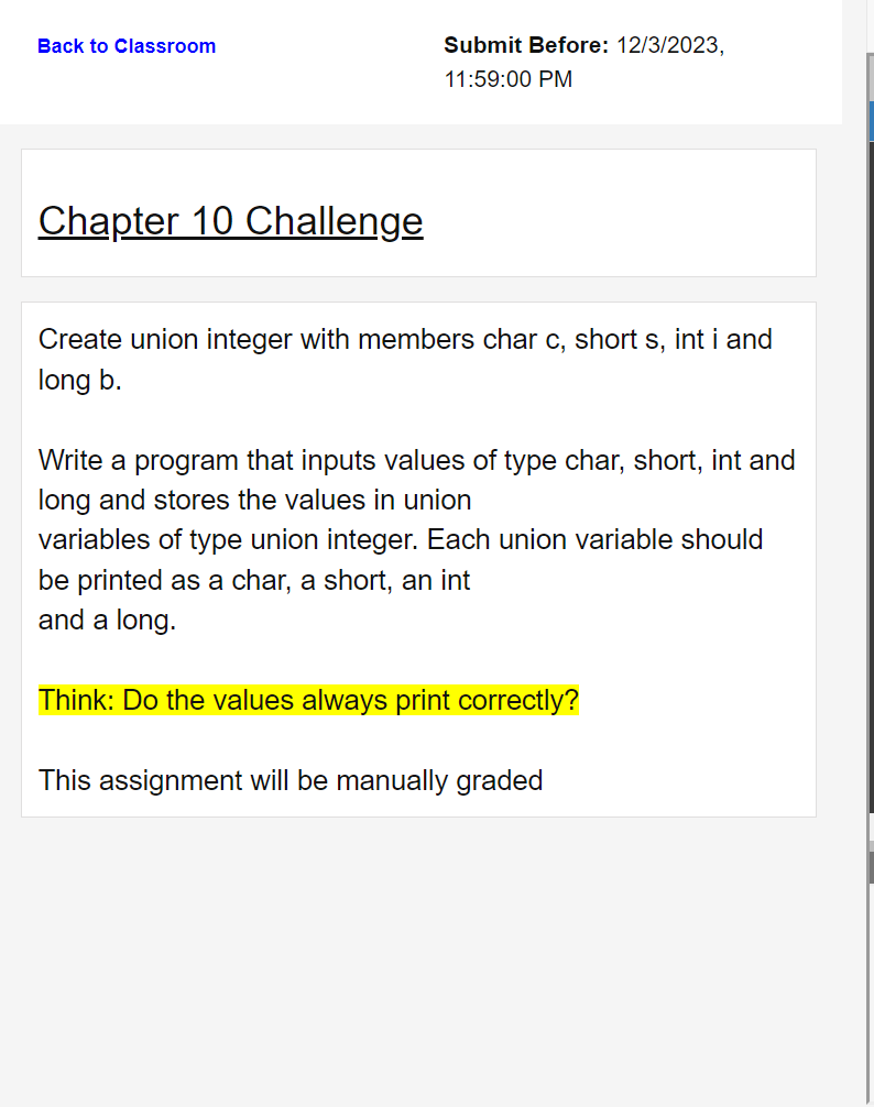 Solved Create union integer with members char c, short s, | Chegg.com