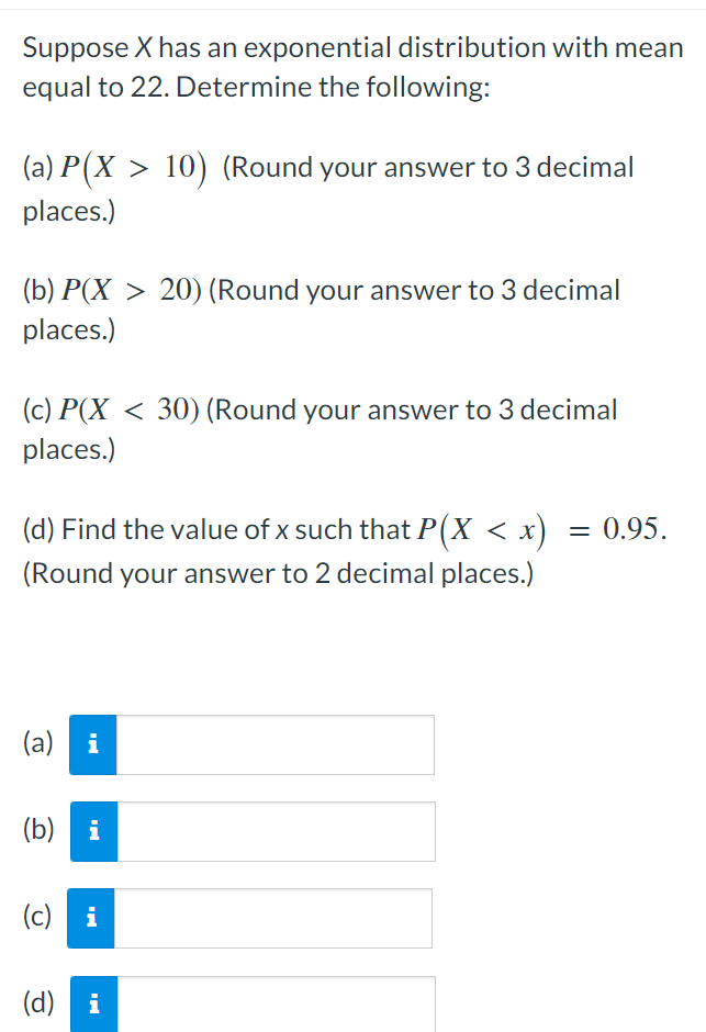 Solved Suppose X has an exponential distribution with mean | Chegg.com