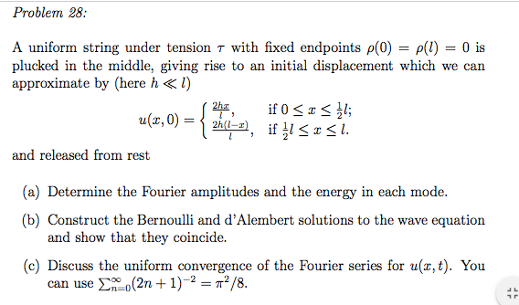 Problem 28: A uniform string under tension with fixed | Chegg.com