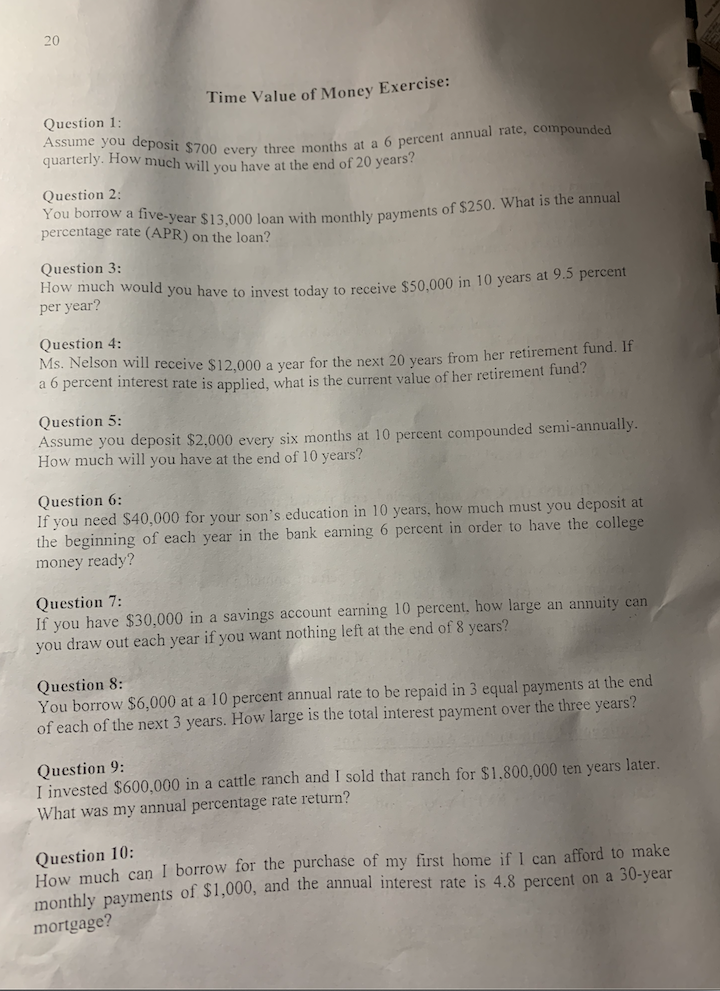 Solved Time Value of Money Exercise: Question 1: Assume you | Chegg.com