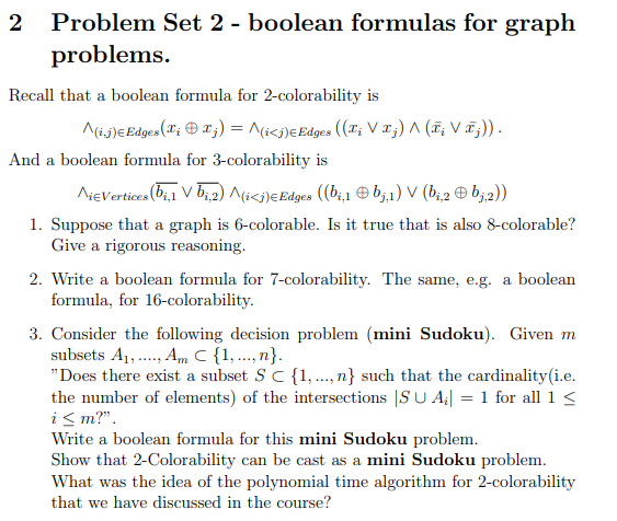 2 Problem Set 2 Boolean Formulas For Graph