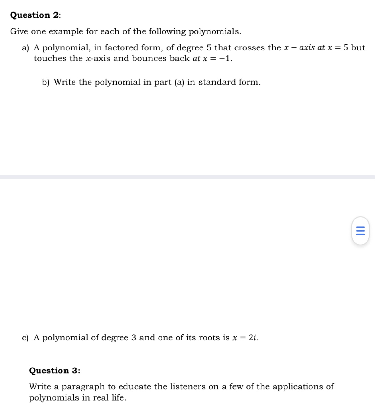 Solved Question 2:Give one example for each of the following | Chegg.com