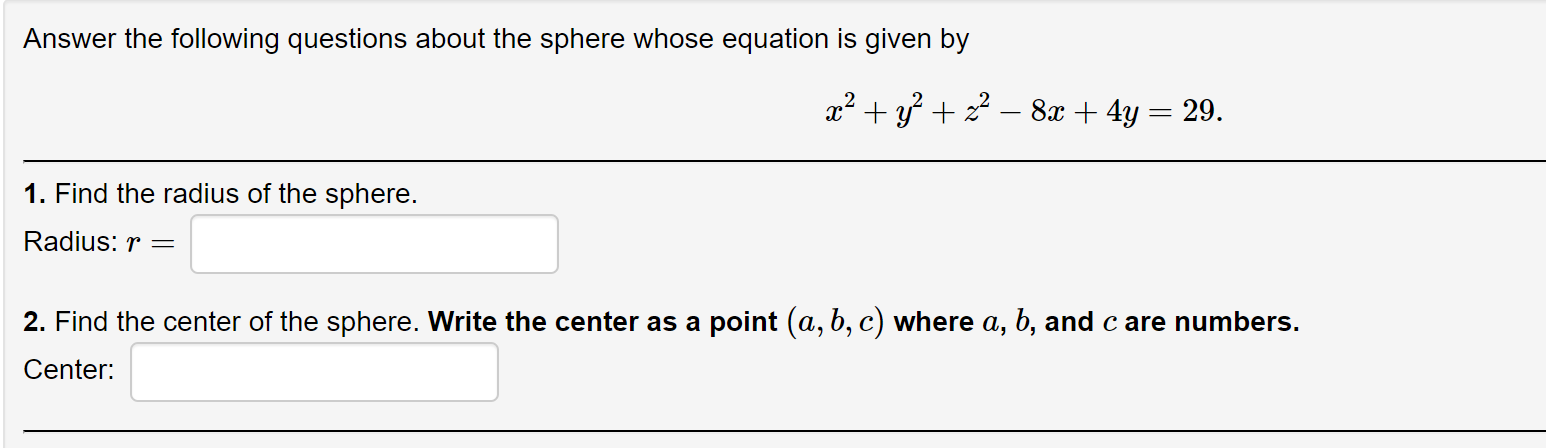 Solved Answer the following questions about the sphere whose | Chegg.com