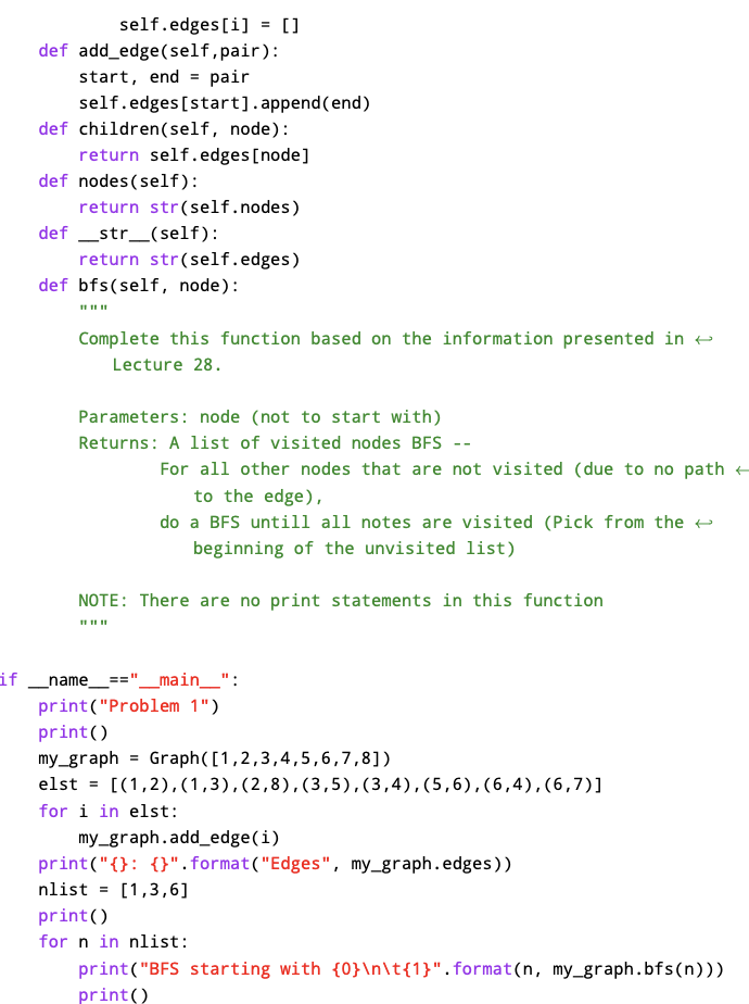 Solved Problem 1: BFS For the following problem, we'll be | Chegg.com