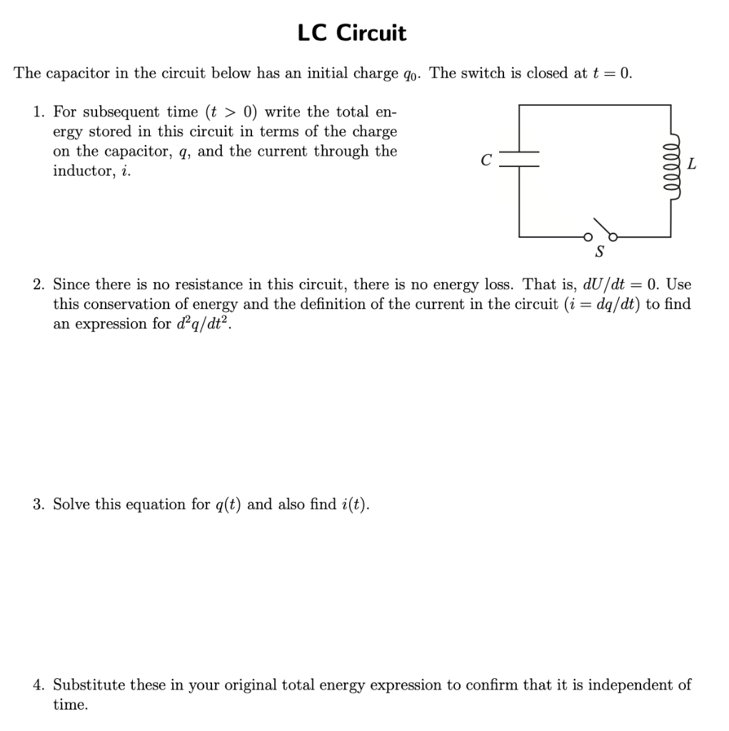 Solved LC Circuit The capacitor in the circuit below has an | Chegg.com