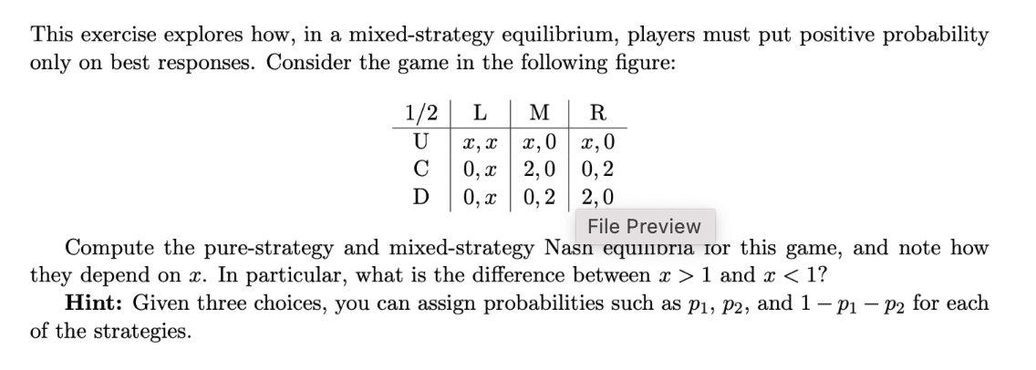 Solved This exercise explores how, in ﻿a mixed-strategy | Chegg.com