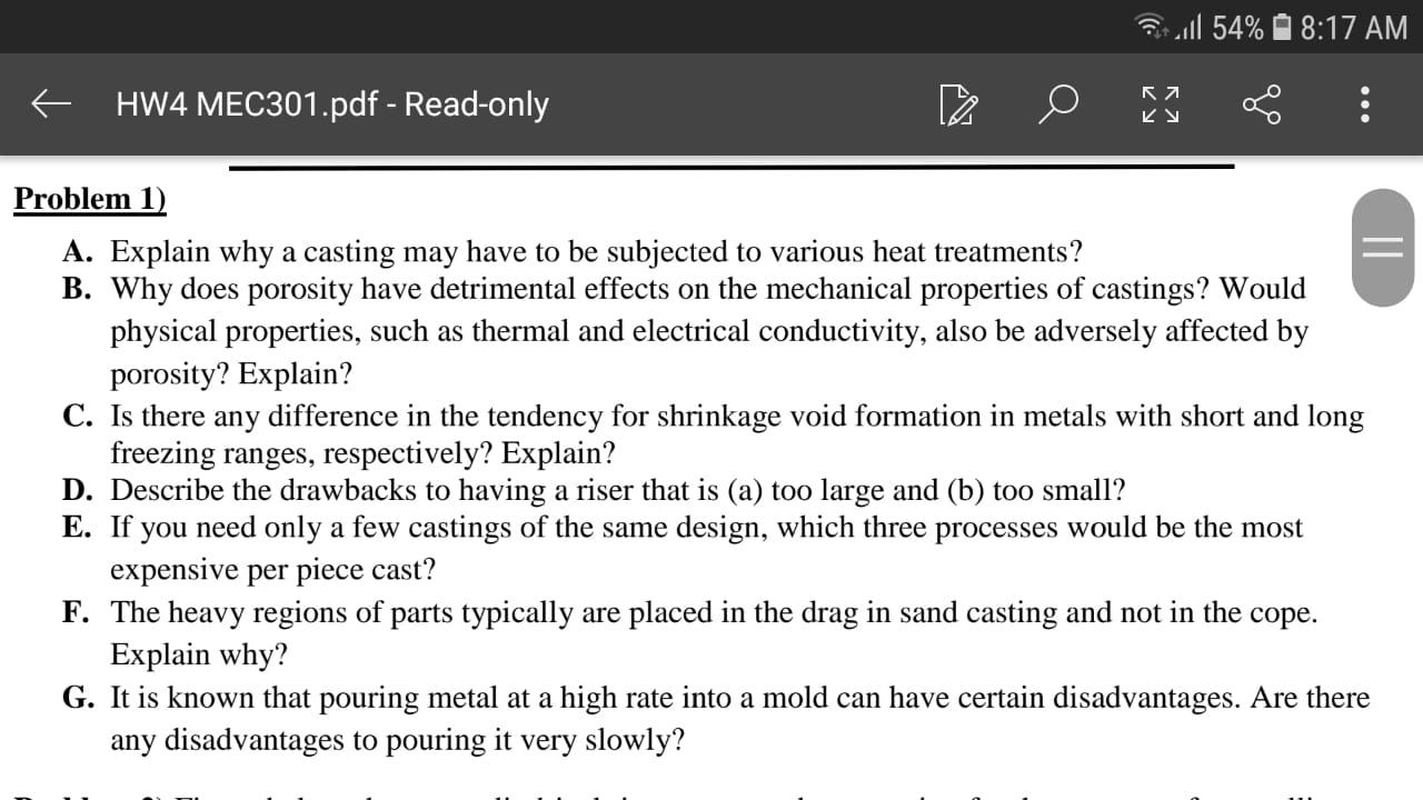 Solved vull 54% 8:17 AM HW4 MEC301.pdf - Read-only 자기 и у | Chegg.com