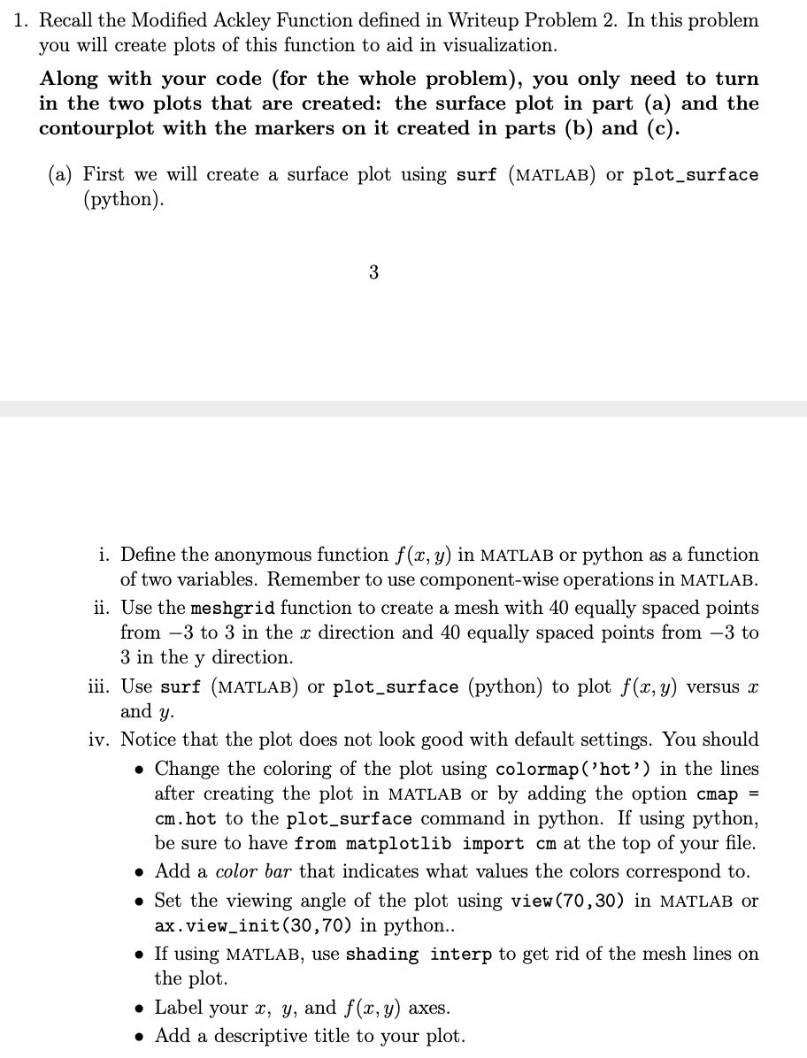 1. Recall the Modified Ackley Function defined in | Chegg.com