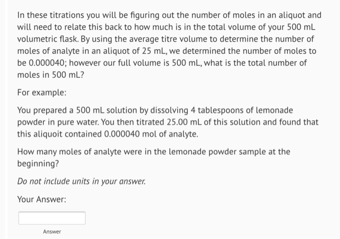 Solved In these titrations you will be figuring out the | Chegg.com
