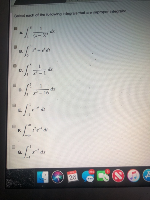 Solved Select each of the following integrals that are | Chegg.com