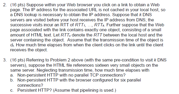 Solved 2. (16 pts) Suppose within your web browser you click | Chegg.com
