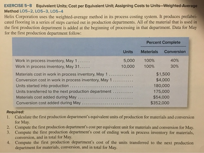 Solved EXERCISE 5-8 Equivalent Units; Cost per Equivalent | Chegg.com
