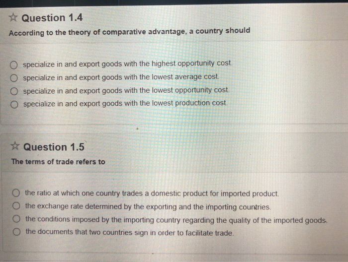 Solved Question 1.4 According to the theory of comparative | Chegg.com