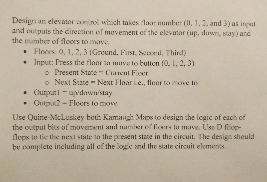 Solved Design an elevator control which takes floor number | Chegg.com