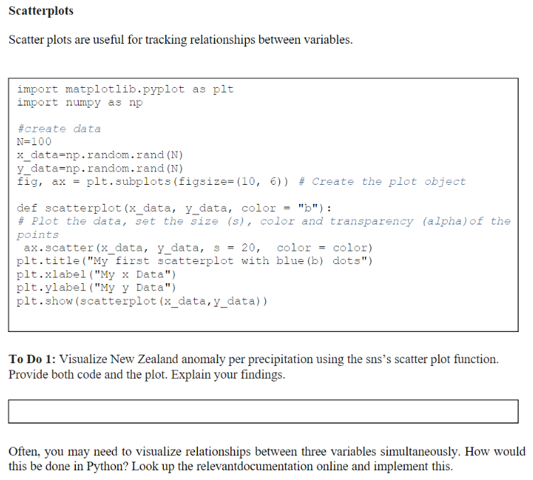 Solved Scatterplots Scatter plots are useful for tracking | Chegg.com