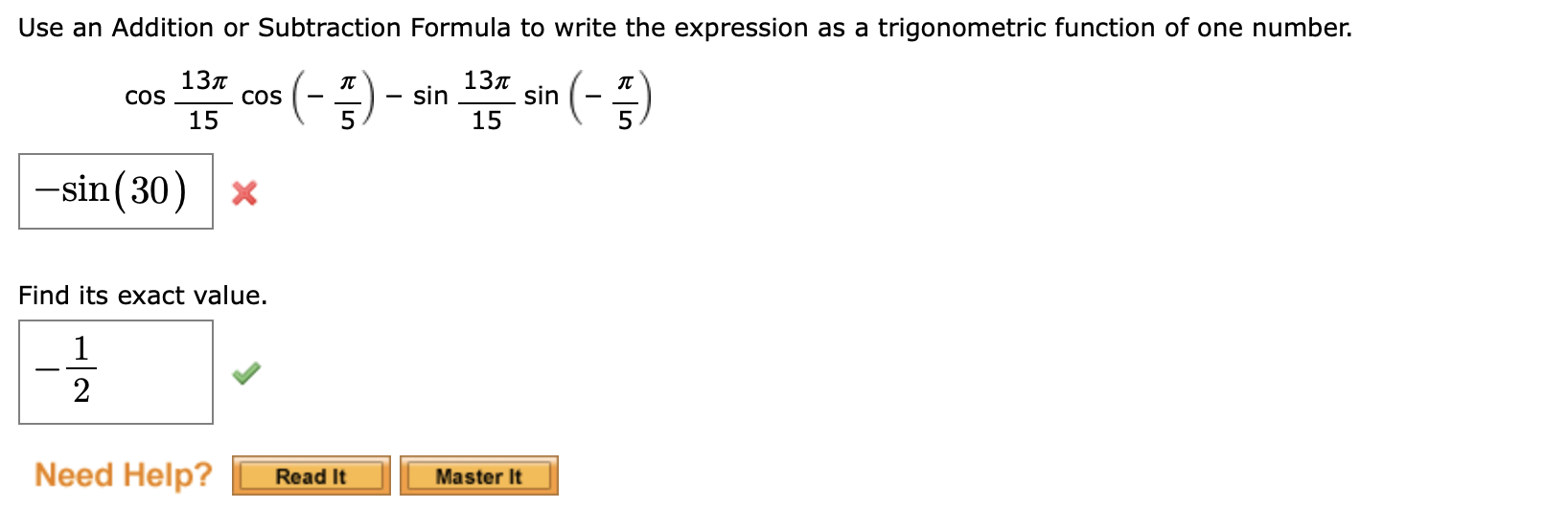 Solved Use an Addition or Subtraction Formula to write the | Chegg.com