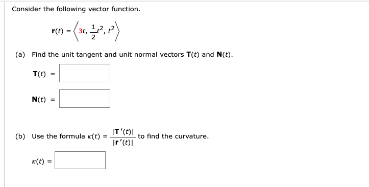 Solved Consider the following vector function. r(t) = 3t, >= | Chegg.com