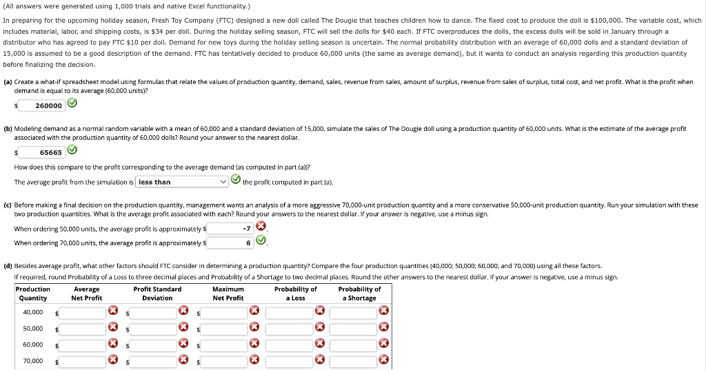 Solved (All answers were generated using 1,000 trials and | Chegg.com