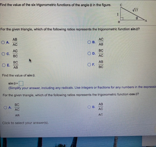 Solved Find the value of the six trigonometric functions of | Chegg.com