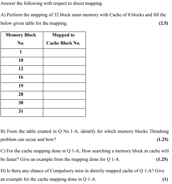 Solved Answer the following with respect to direct mapping. | Chegg.com