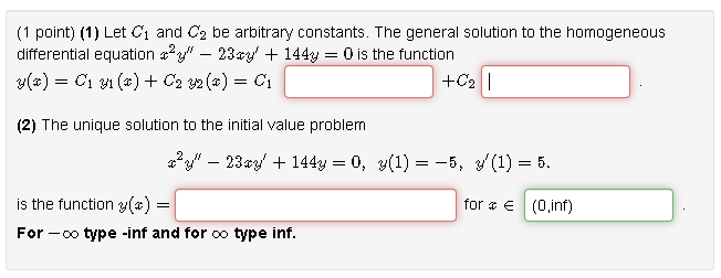 Solved (1 point) (1) Let C1 and C2 be arbitrary constants. | Chegg.com
