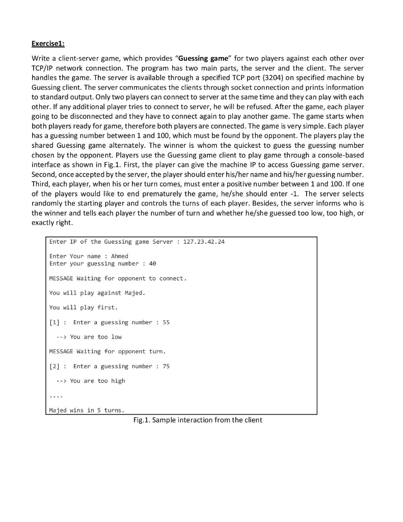 Exercisel: Write a client-server game, which provides | Chegg.com