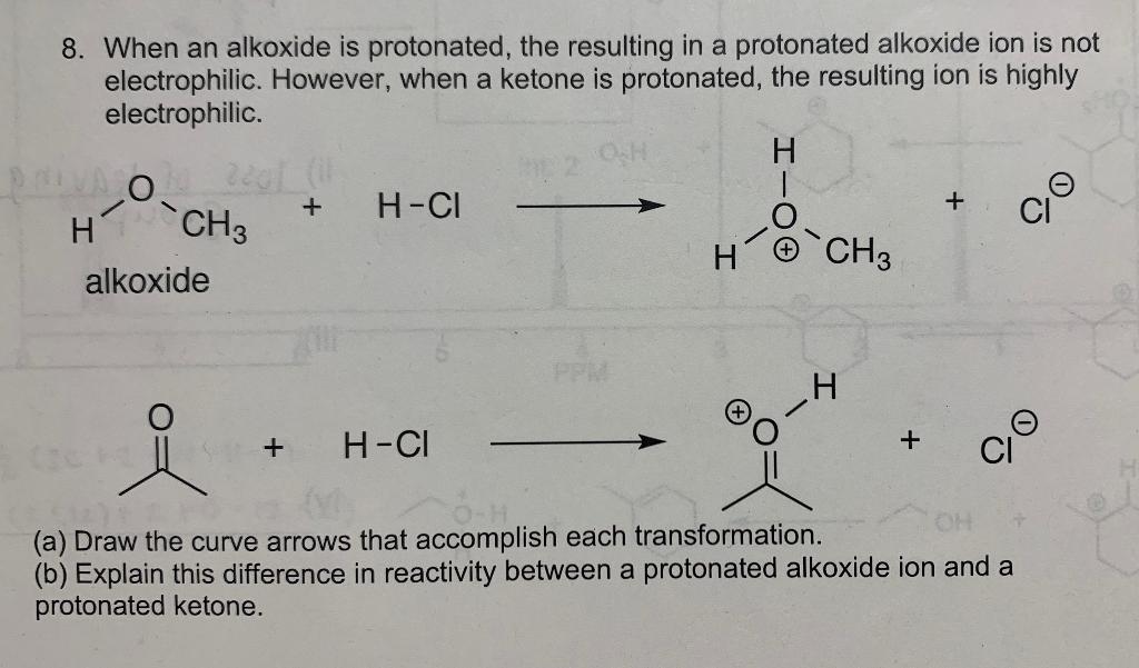 Solved 8. When an alkoxide is protonated, the resulting in a | Chegg.com
