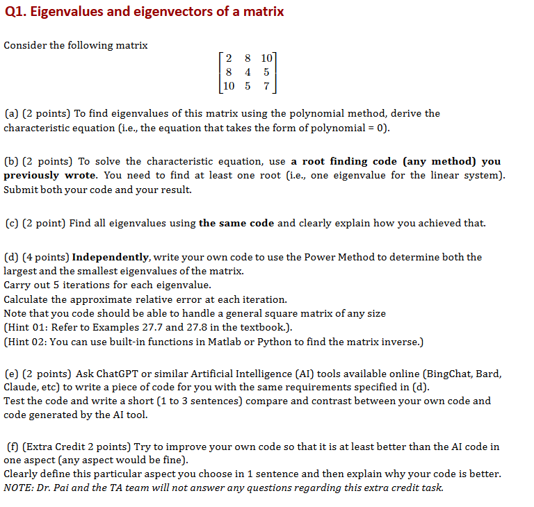 Solved Q1. ﻿Eigenvalues and eigenvectors of a matrixConsider | Chegg.com