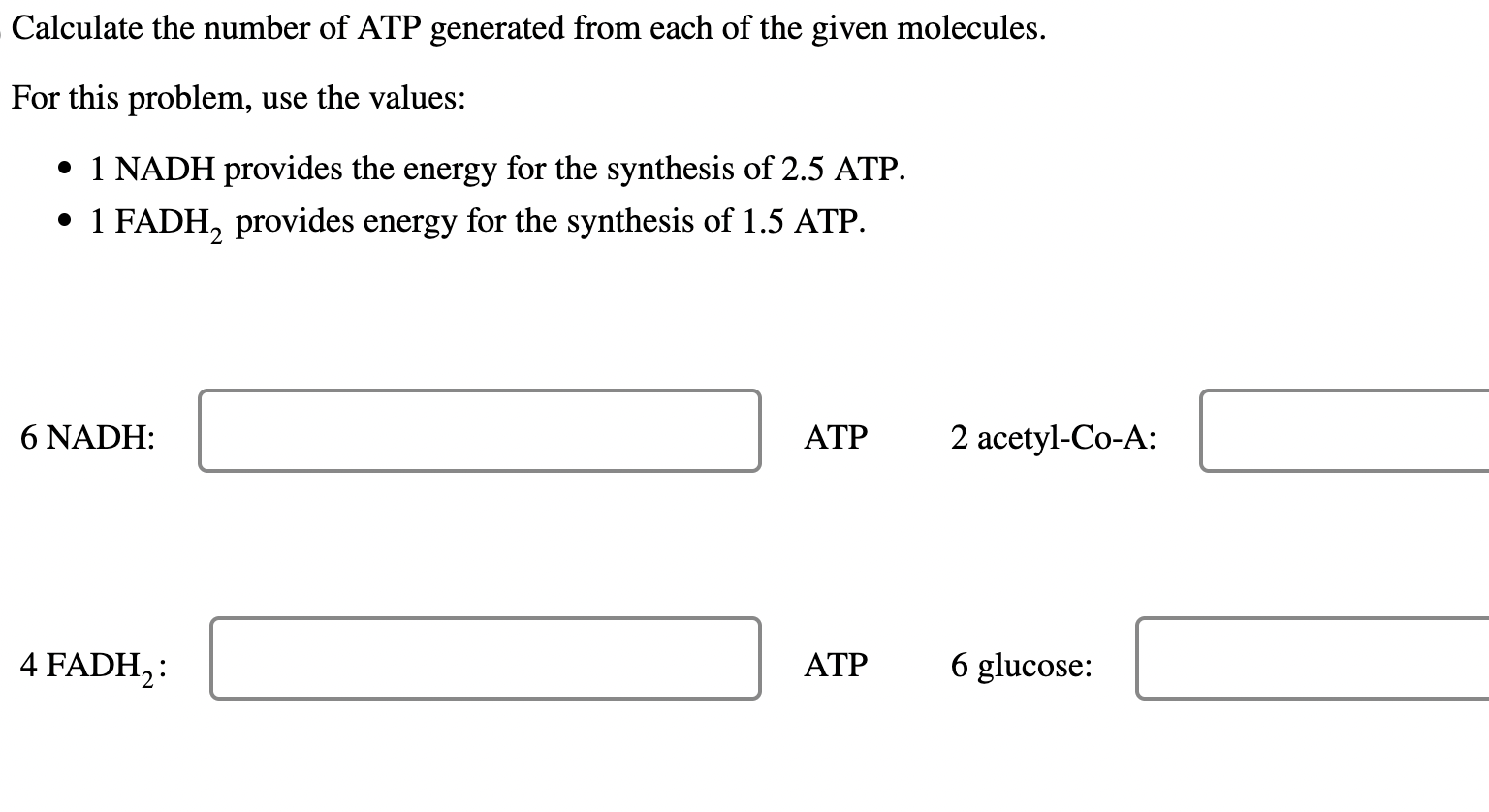 Solved Calculate the number of ATP generated from each of | Chegg.com