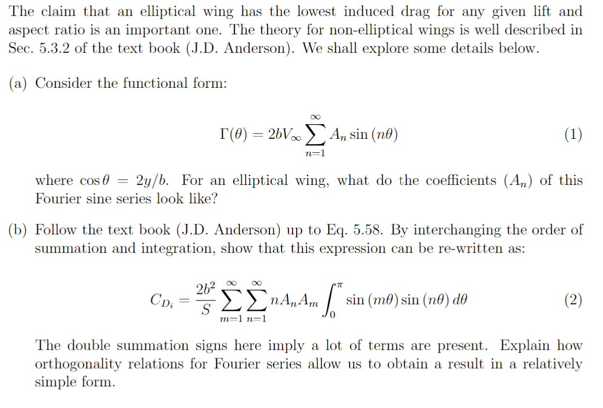 The claim that an elliptical wing has the lowest | Chegg.com