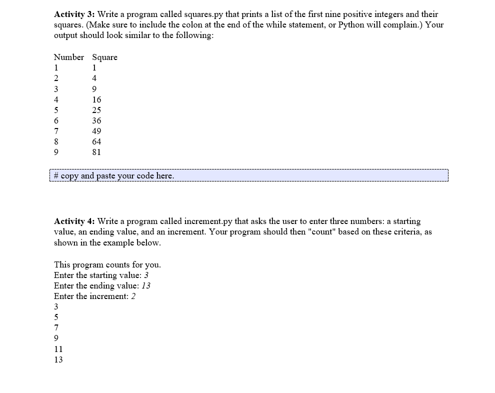 Solved Activity 3: Write a program called squares.py that | Chegg.com