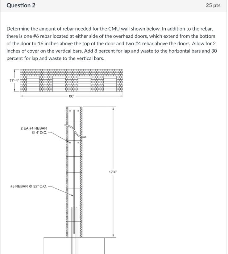 Solved Question 2 25 pts Determine the amount of rebar | Chegg.com