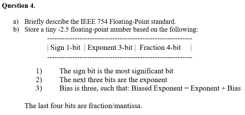 Solved a) Briefly describe the IEEE 754 Floating-Point | Chegg.com