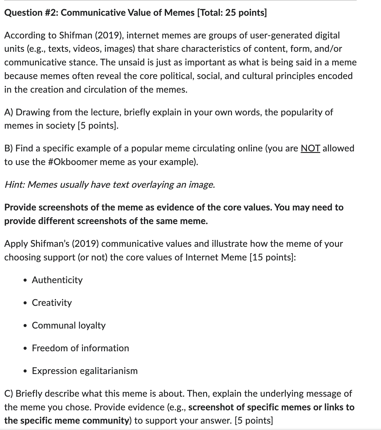 Solved Question \#2: Communicative Value of Memes [Total: 25 | Chegg.com