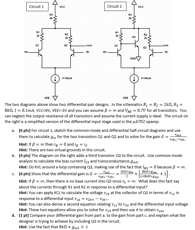 Solved Circuit 1 VCC Circuit 2 VCC R3 8k R3 8 w R1 2k } R2 | Chegg.com