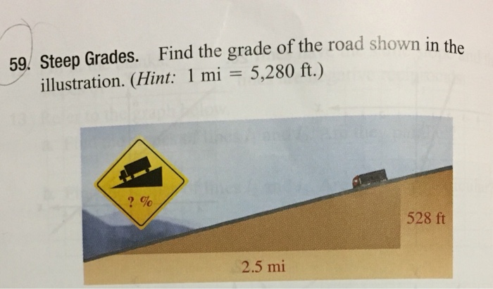 Solved 59. Steep Grades. Find the grade of the road shown in | Chegg.com