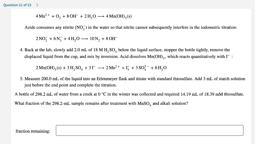 Solved Winkler titration for dissolved O2. Dissolved O2 is a | Chegg.com