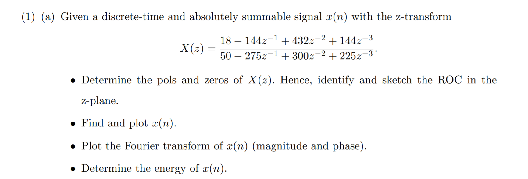 Solved (1) (a) Given a discrete-time and absolutely summable | Chegg.com